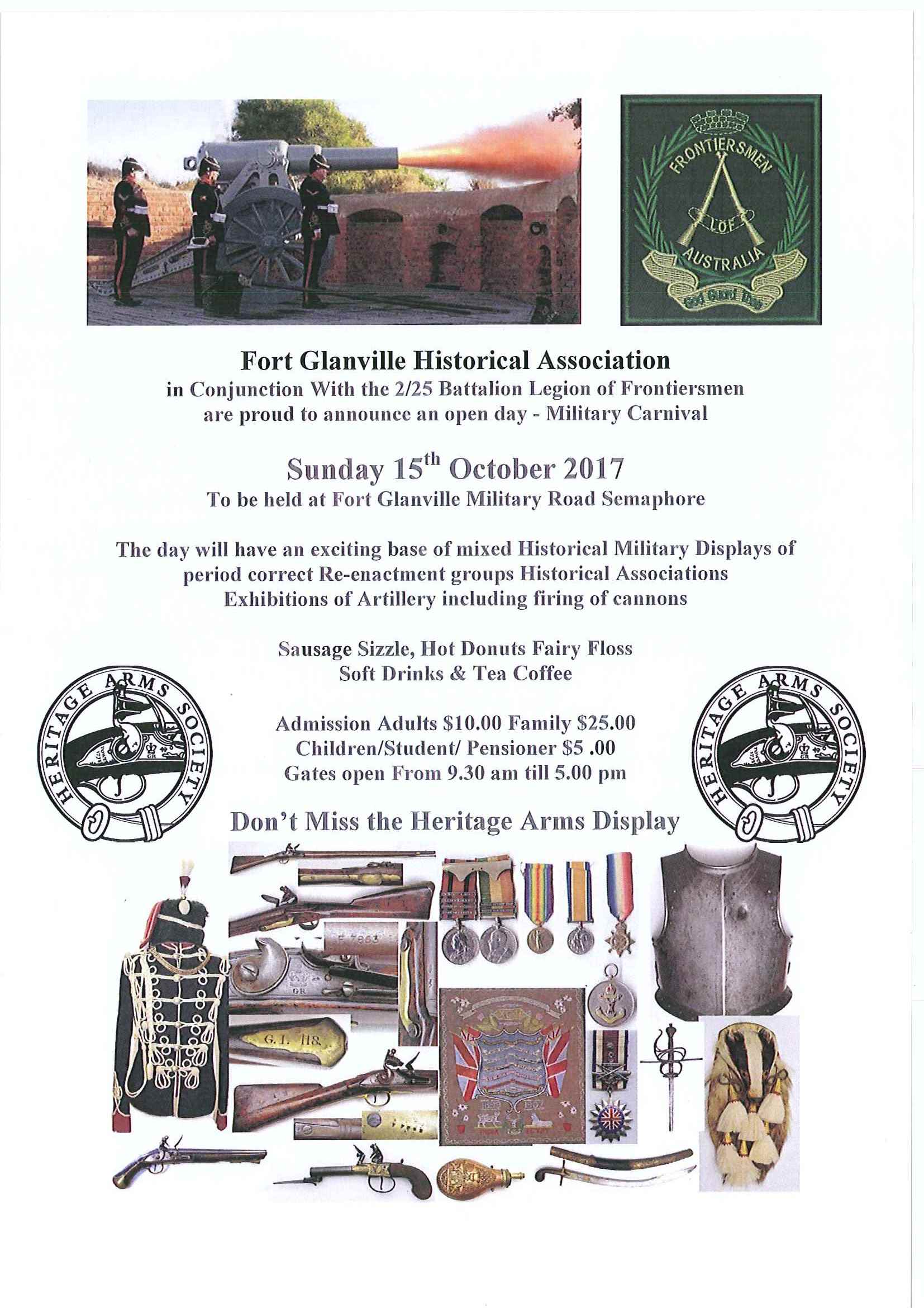 170913 Fort Glanville Military Carnival poster – Heritage Arms Society Inc